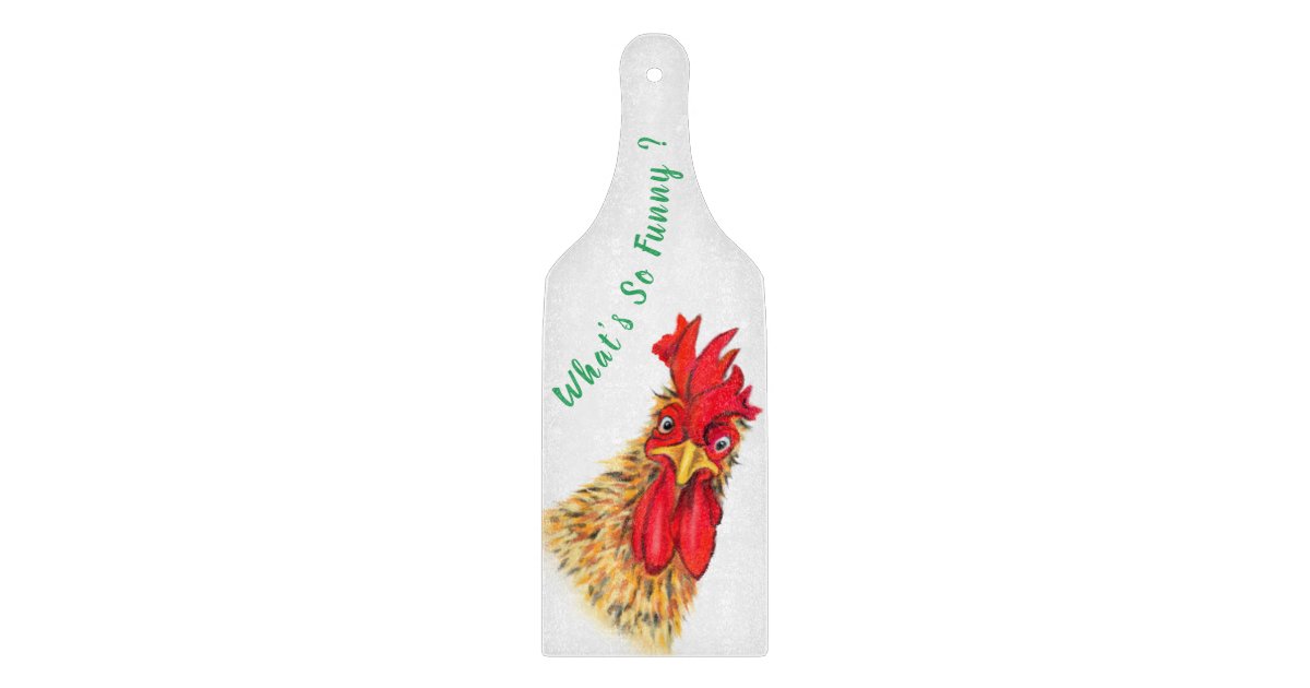 Funny Cutting Board with Surprised Rooster | Zazzle