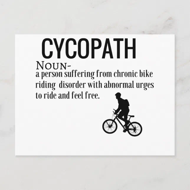 Funny Cycopath Noun Design Dictionary Definition Postcard | Zazzle