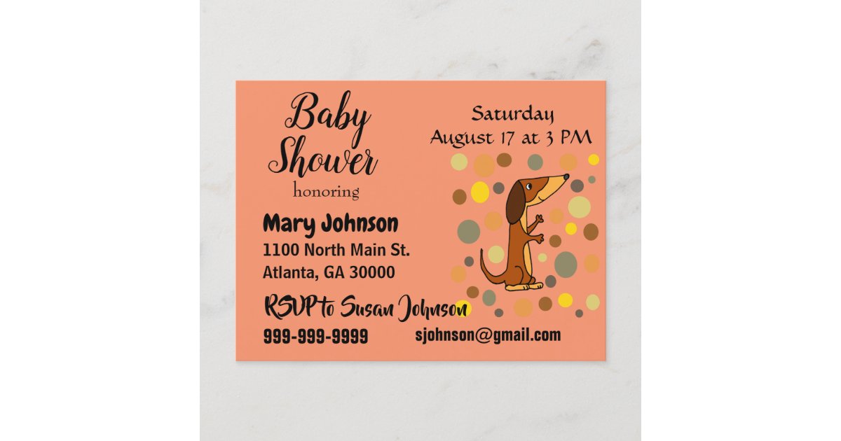 Funny Dachshund Dog Baby Shower Invitation Postcard | Zazzle