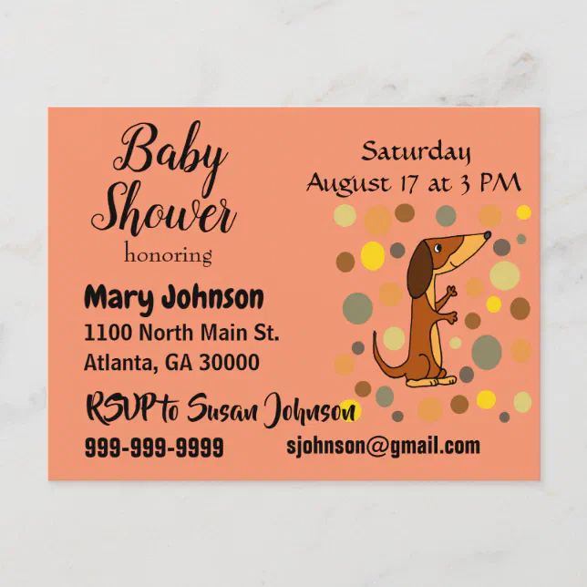 Funny Dachshund Dog Baby Shower Invitation Postcard | Zazzle