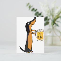Funny Dachshund Dog Drinking Beer Cartoon Postcard | Zazzle