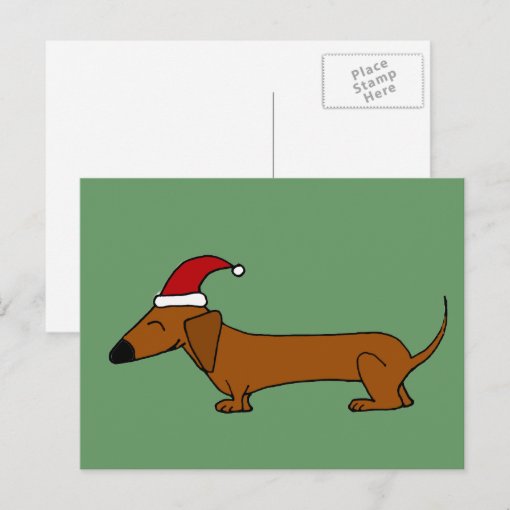 Funny Dachshund in Santa Hat Christmas Cartoon Holiday Postcard | Zazzle