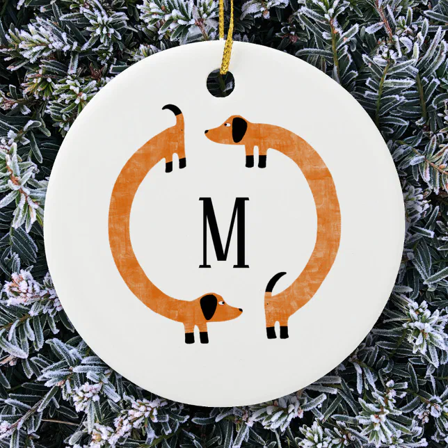 Funny Dachshund Sausage Dog Monogram Ceramic Ornament | Zazzle