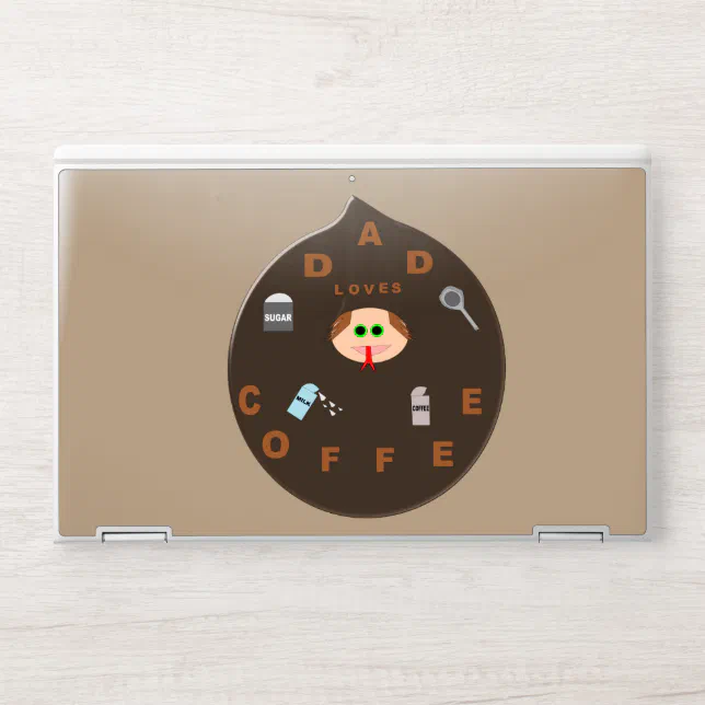 Funny Dad Monster Loves Coffee HP Laptop Skin | Zazzle