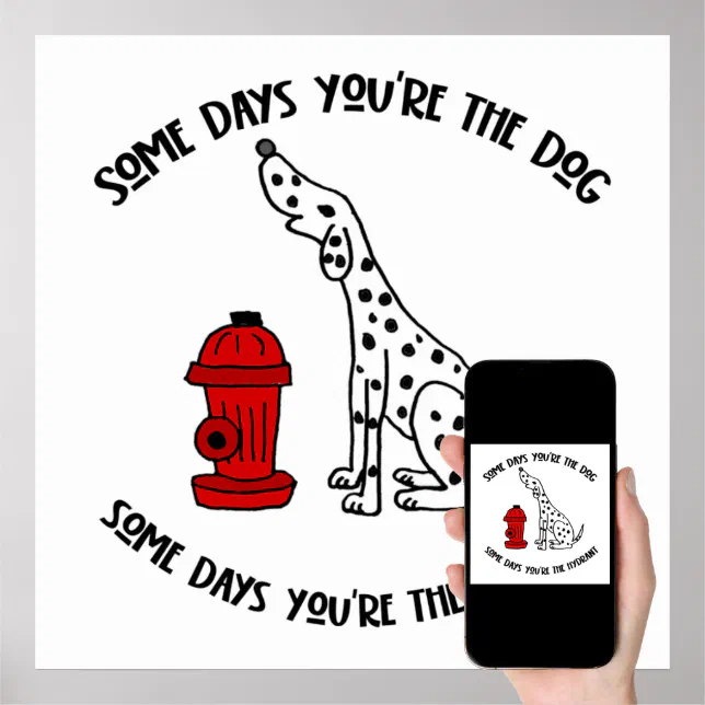 Funny Dalmatian Dog and Fire Hydrant Cartoon Poster | Zazzle