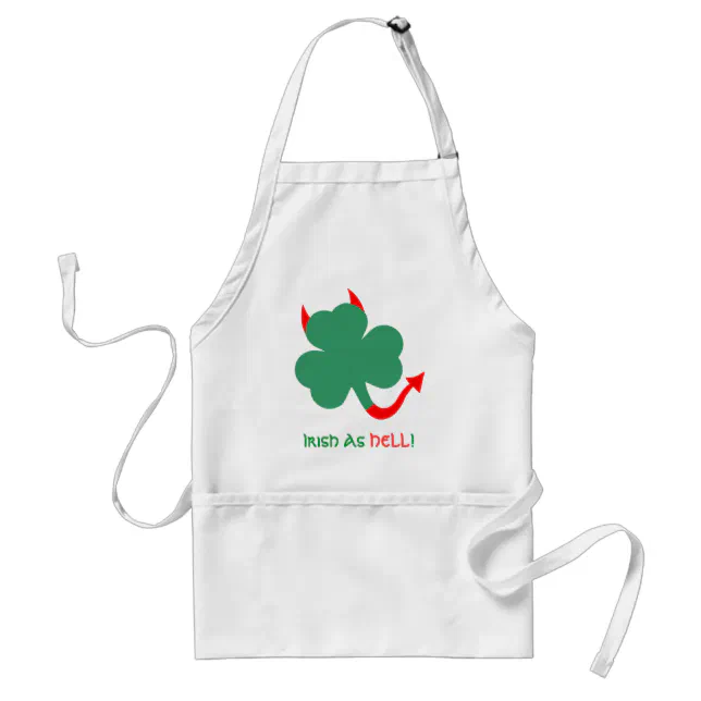 Funny Dancing Irish Shamrock with Devil Horns Tail Adult Apron | Zazzle