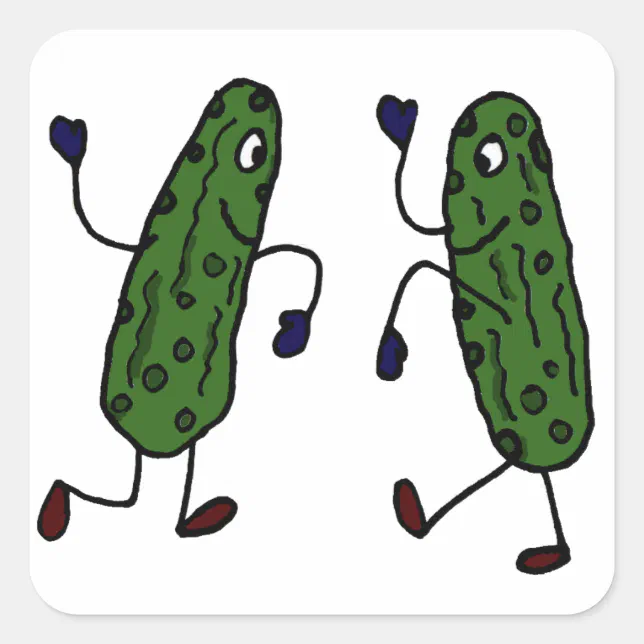 Funny Dancing Pickles Art Square Sticker | Zazzle