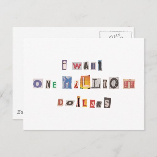 Funny Demand For Money Ransom Note Collage Postcard | Zazzle