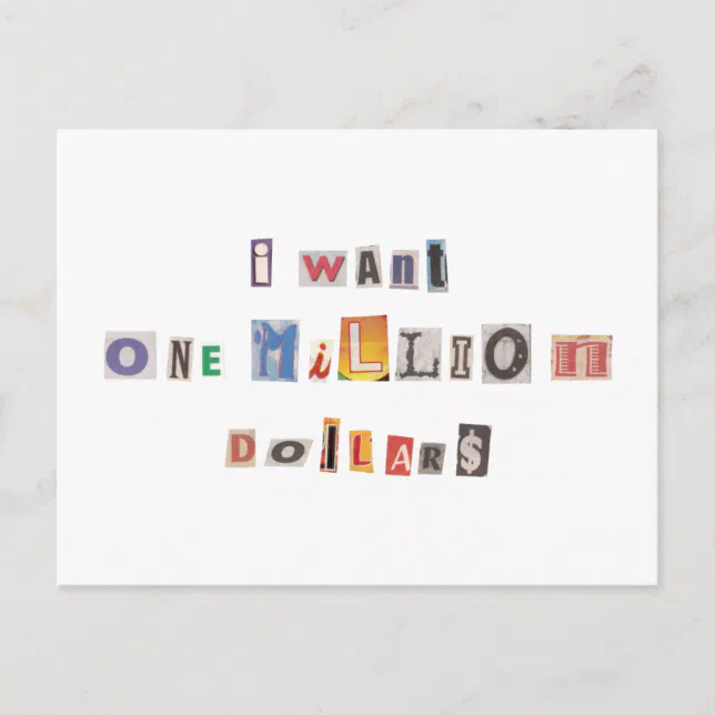Funny Demand For Money Ransom Note Collage Postcard | Zazzle