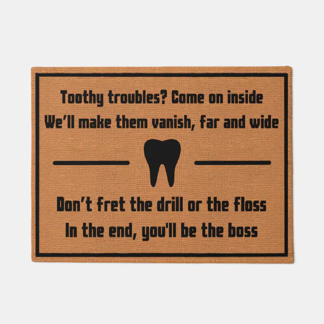 Funny Dental Office Tooth Rustic Brown Minimalist Doormat | Zazzle