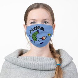 Funny Dill Pickle Playing Pickleball Adult Cloth Face Mask | Zazzle