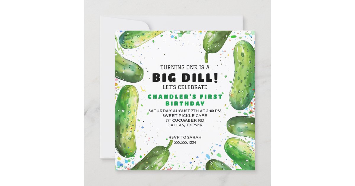 Funny Dill Pickle Pun Birthday Invitation | Zazzle