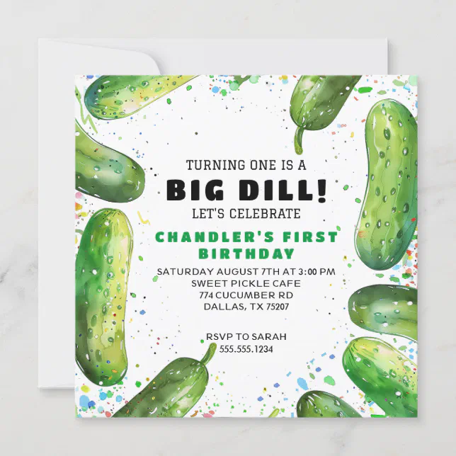 Funny Dill Pickle Pun Birthday Invitation | Zazzle