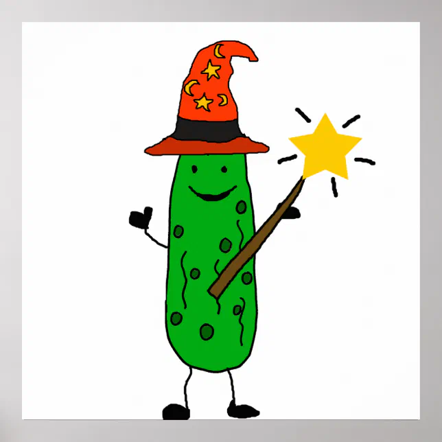 Funny Dill Pickle Wizard and Magic Wand Poster | Zazzle