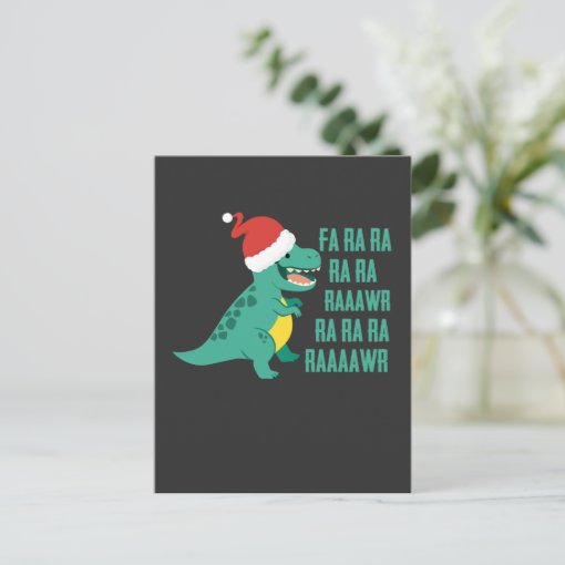 Funny Dinosaur Fa Ra Rawr Rawr Christmas TRex xmas Postcard | Zazzle