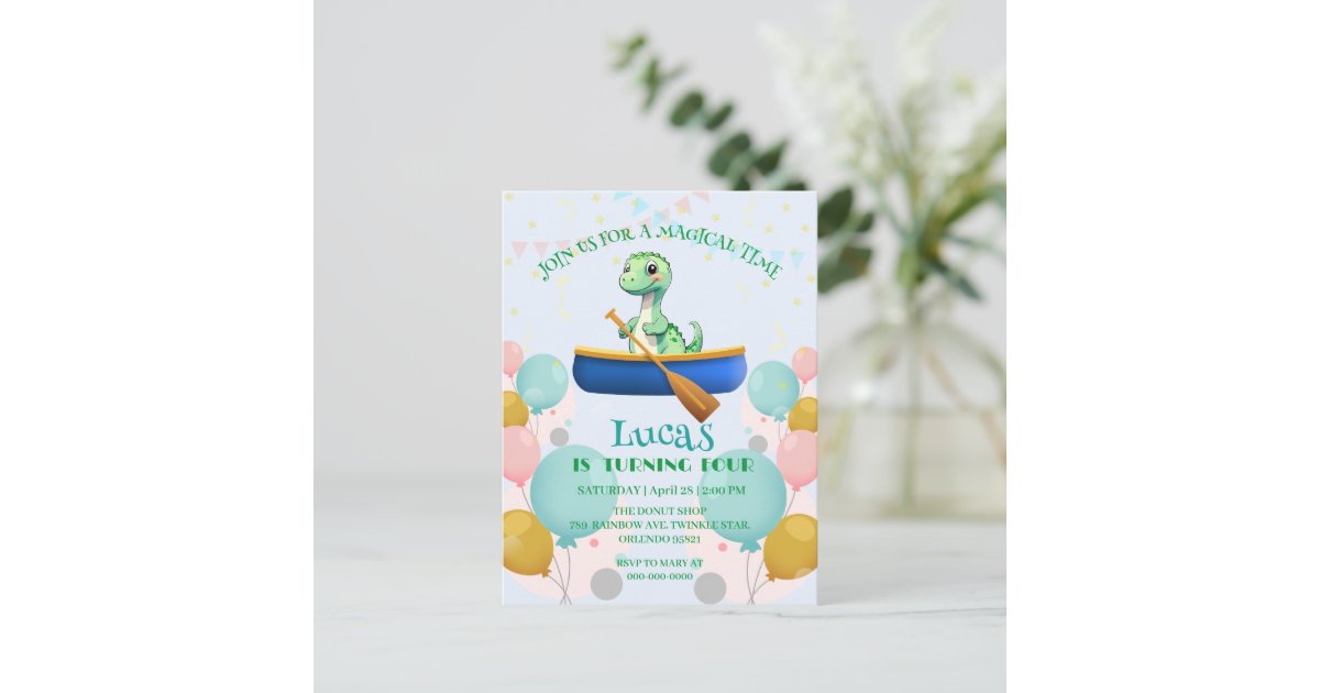 Funny dinosaur Kayak Birthday party DIY Name Postcard | Zazzle