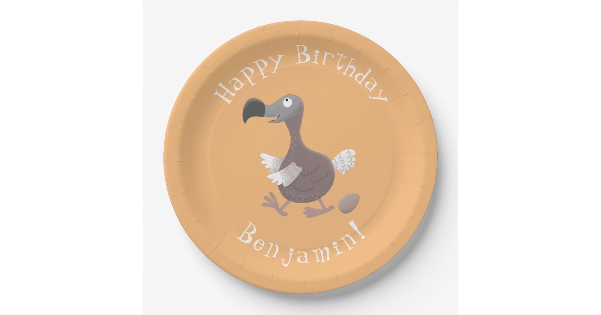 Funny dodo bird personalized cartoon birthday paper plates | Zazzle