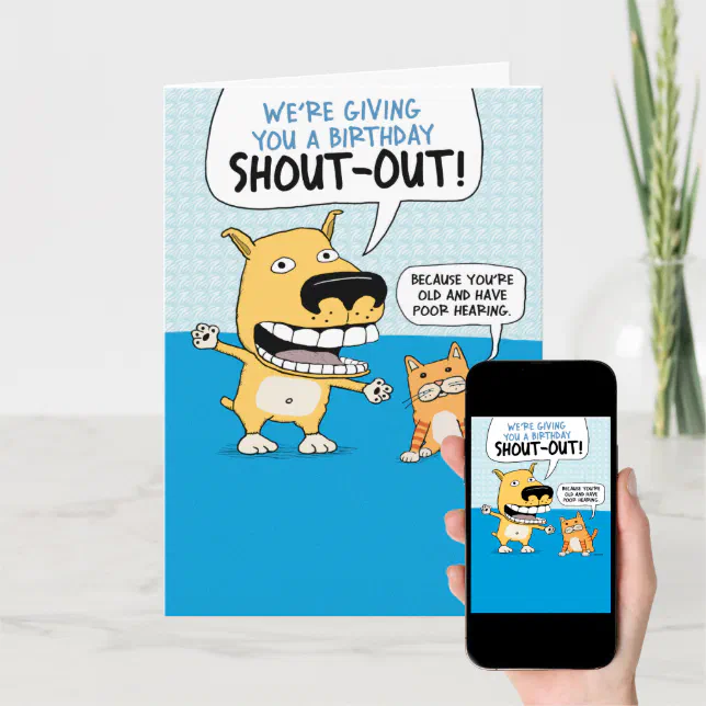 Funny Dog and Cat Birthday Shout Out Card | Zazzle