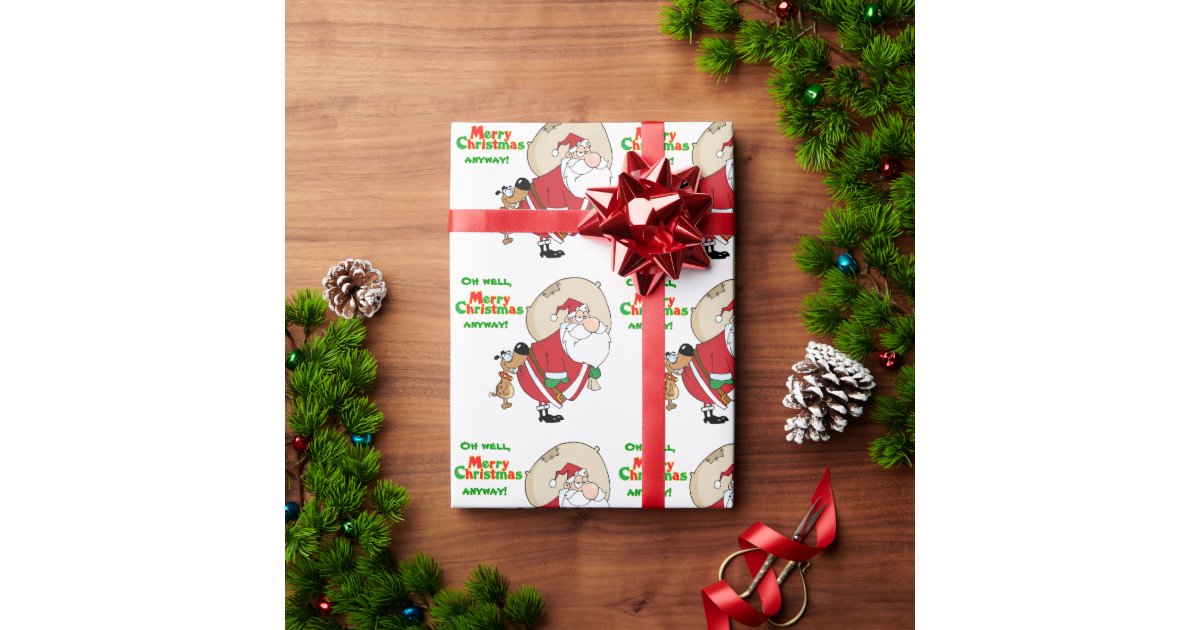 Funny Dog Biting Santa Christmas Wrapping Paper | Zazzle