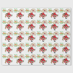 Funny Dog Biting Santa Christmas Wrapping Paper | Zazzle