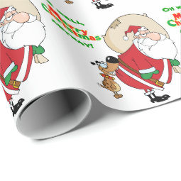 Funny Dog Biting Santa Christmas Wrapping Paper | Zazzle