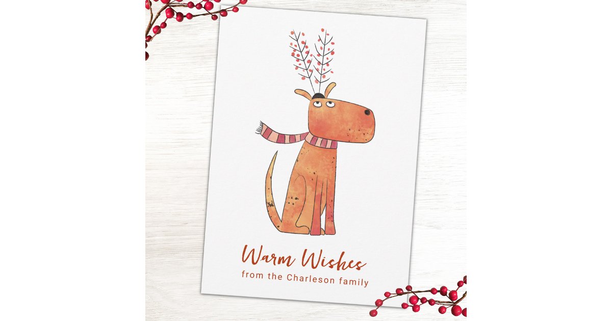 Funny Dog Fake Reindeer Holiday Card | Zazzle
