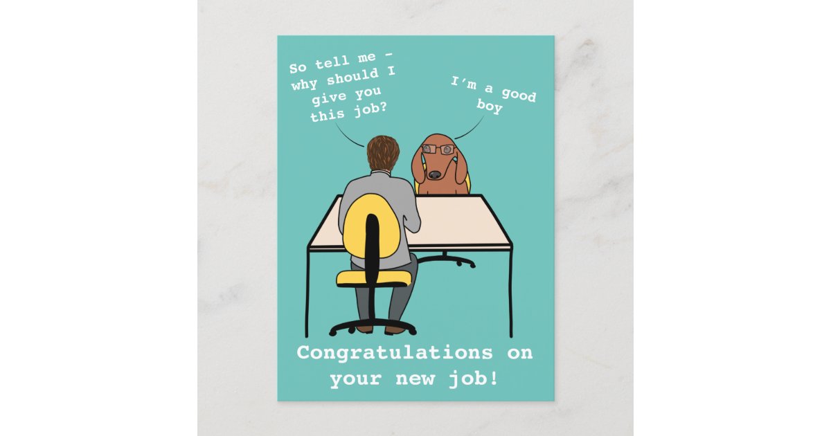 Funny dog illustration congratulations new job postcard | Zazzle