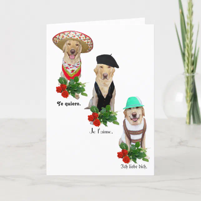 Funny Dog/Lab Love in Four Languages Valentine Holiday Card | Zazzle