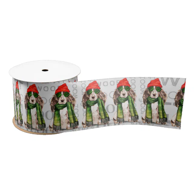 Funny Dog Lover Cute Cocker Spaniel Christmas Satin Ribbon | Zazzle