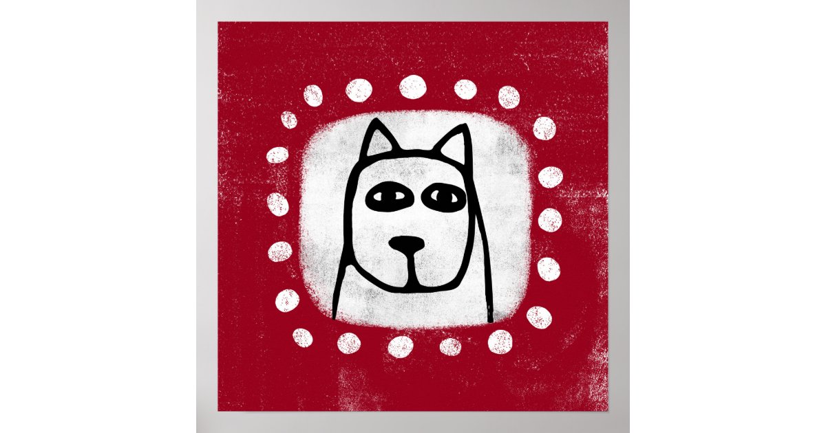 Funny Dog On Red Poster Wall Art | Zazzle