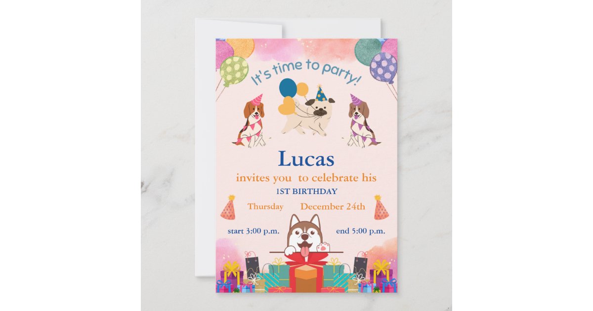 Funny Dogs 1st Birthday Invitation | Zazzle