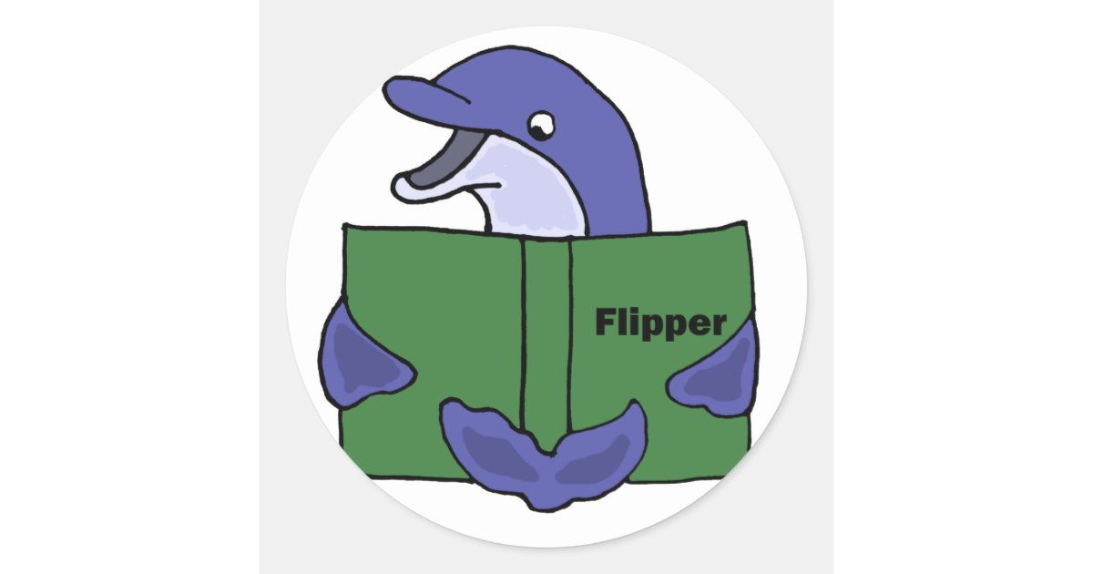 Funny Dolphin Reading Book Cartoon Classic Round Sticker Zazzle
