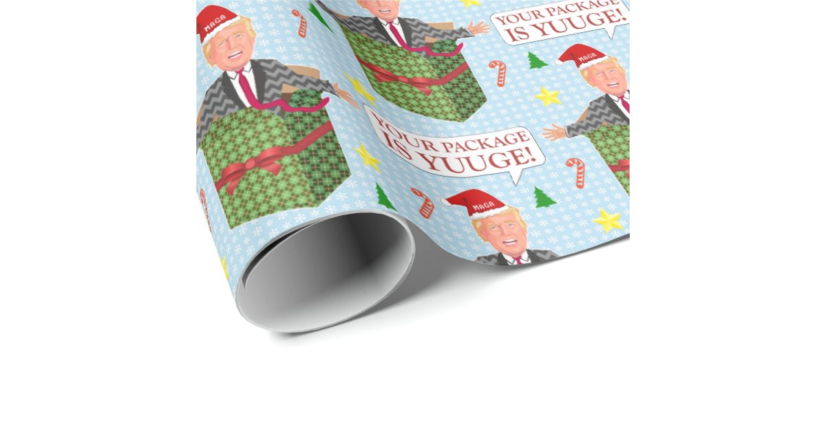 Funny Donald Trump Christmas Yuuge Package Humor Wrapping Paper | Zazzle