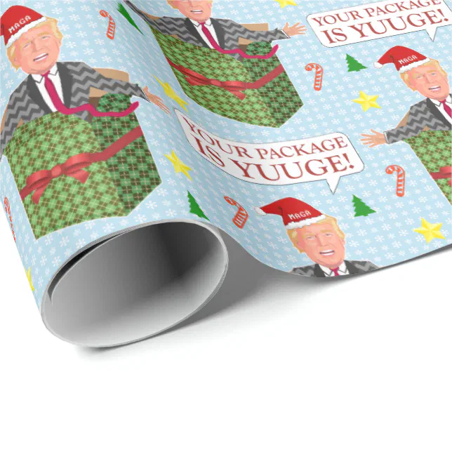 Funny Donald Trump Christmas Yuuge Package Humor Wrapping Paper | Zazzle