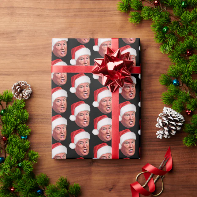 Funny Donald Trump Pattern Christmas Santa Hat Wrapping Paper | Zazzle