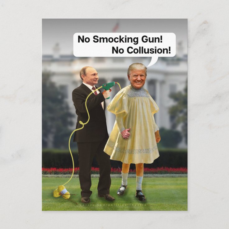 Funny Donald Trump Putin Smocking Gun Joke Holiday Postcard | Zazzle