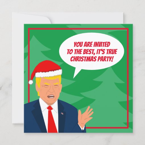 Funny Donald Trump with Santa hat Christmas party Invitation | Zazzle