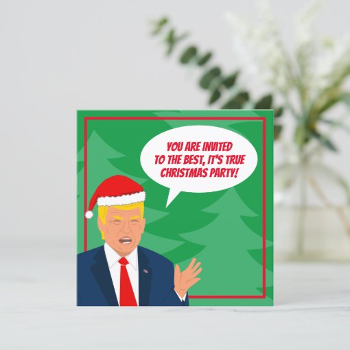 Funny Donald Trump with Santa hat Christmas party Invitation | Zazzle