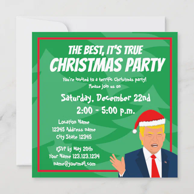 Funny Donald Trump with Santa hat Christmas party Invitation | Zazzle