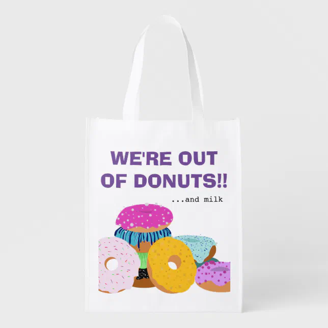 Funny Donut Lovers and Milk Reminder Grocery Bag | Zazzle