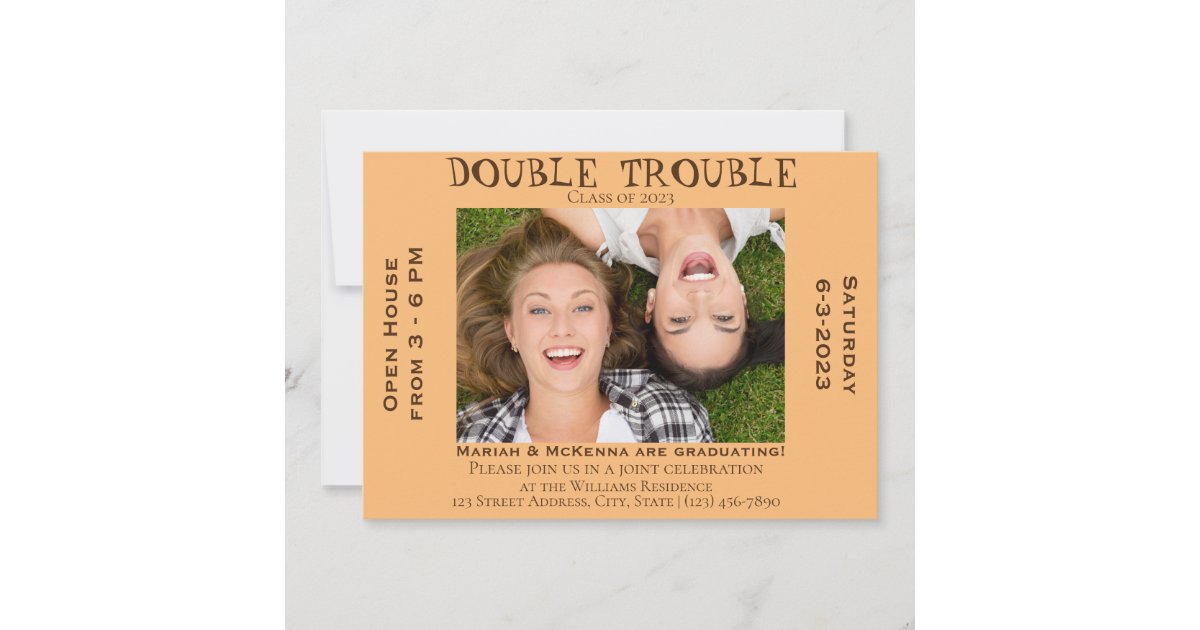 Funny Double Trouble Graduation Party Invitation | Zazzle