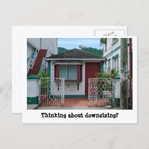 Funny downsizing real estate marketing postcard | Zazzle