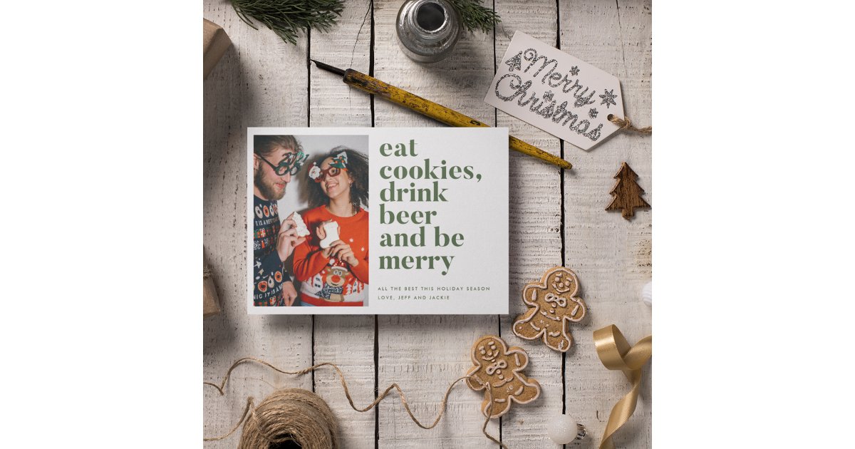 Funny Drink Beer Couple Photo Christmas Holiday Card | Zazzle