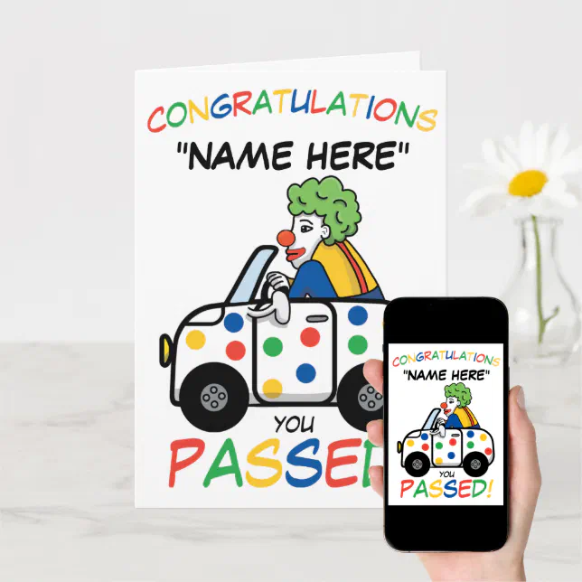 Funny Driving Test Congratulations Card Clown Joke | Zazzle