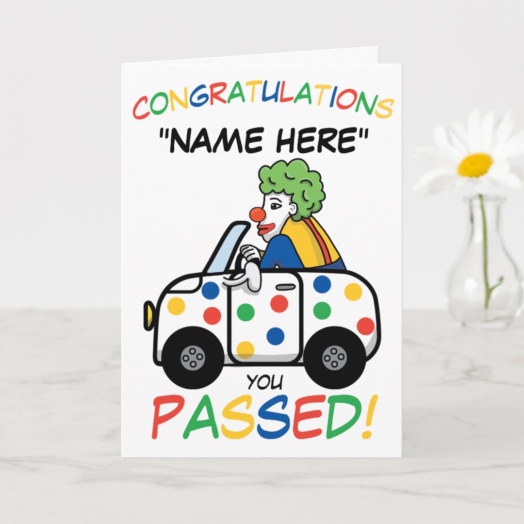 Funny Driving Test Congratulations Card Clown Joke | Zazzle