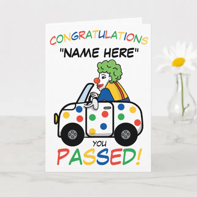 Funny Driving Test Congratulations Card Clown Joke | Zazzle