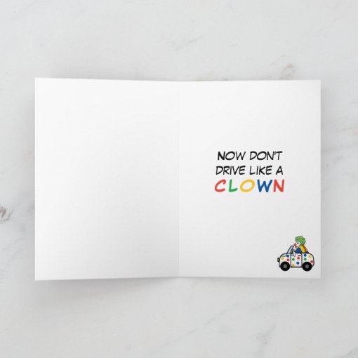 Funny Driving Test Congratulations Card Clown Joke | Zazzle