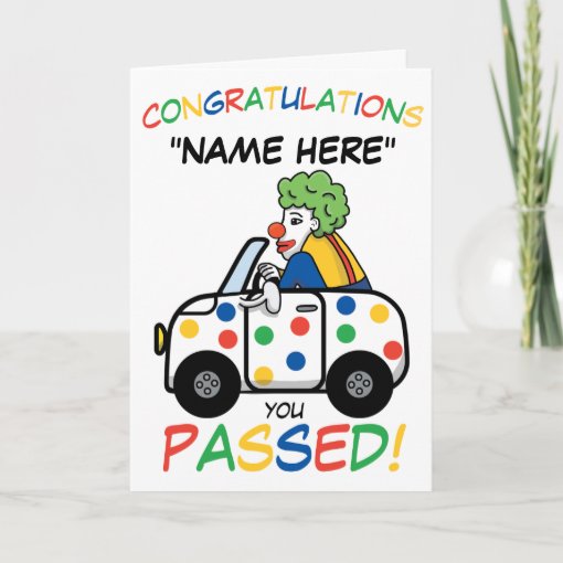 Funny Driving Test Congratulations Card Clown Joke | Zazzle