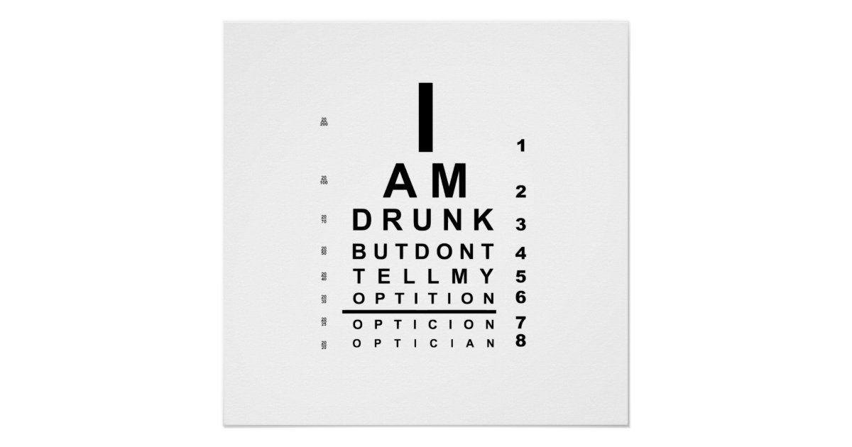 Funny drunk eye chart | Zazzle