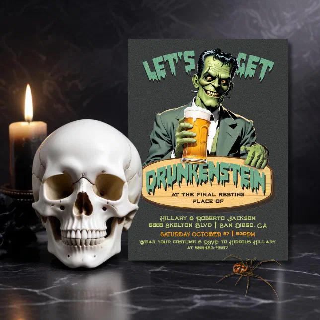 Funny Drunkenstein Frankenstein Halloween Party Invitation | Zazzle